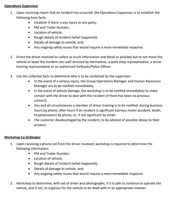 Incident policy and procedure